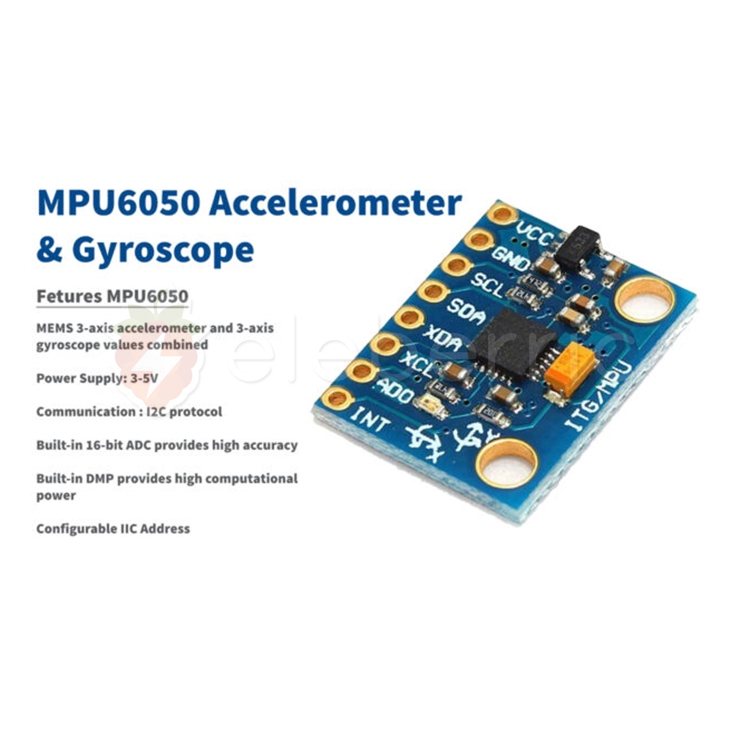 MPU6050 Accelerometer and Gyro 6DOF 3-Axis Sensor Module - eleberric