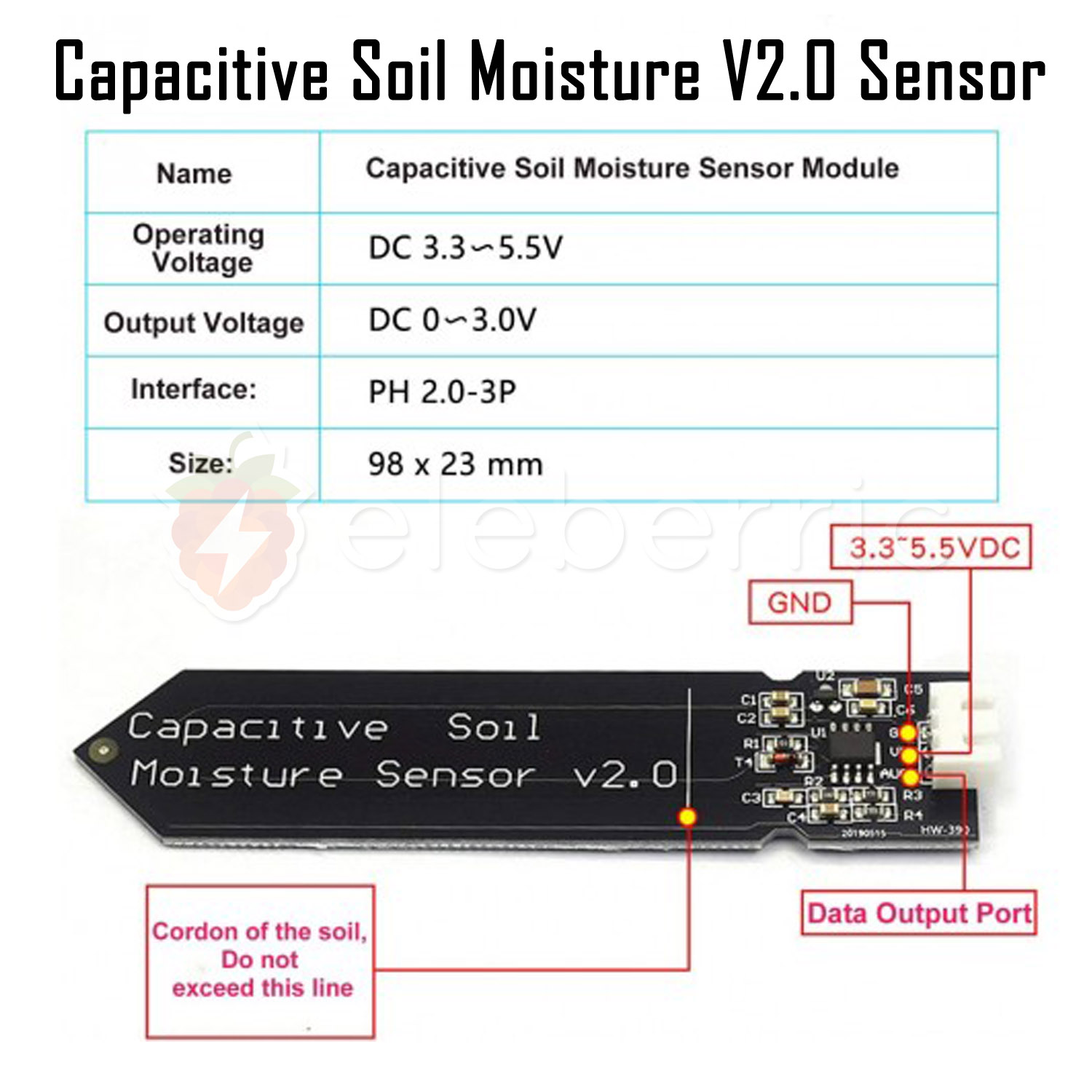 Capacitive Soil Moisture Sensor Module V2.0 - eleberric