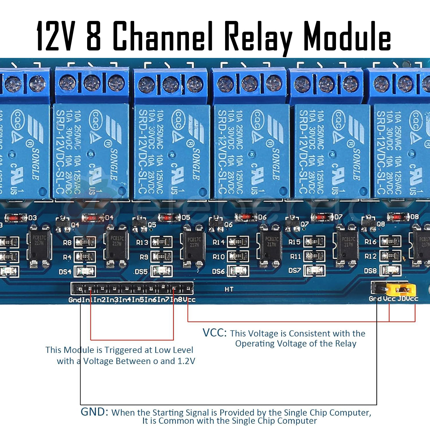 8 Channel 12V Relay Module with Optocoupler - eleberric